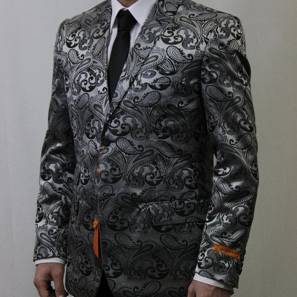 Manzini | Suits & Blazers | Silver And Black Paisley Blazer | Poshmark